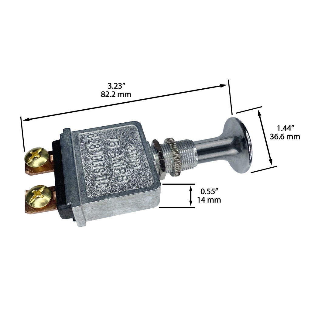 75 Amp Heavy Duty Push/Pull On-Off Switch 2 Terminal 6-28 Volts DC – Automotive Authority