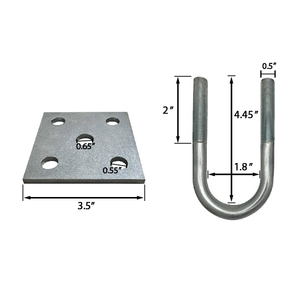 U Bolt Mounting & Plate Kit for 2,200 lb Trailer Axle with 1-3/4" Roun ...
