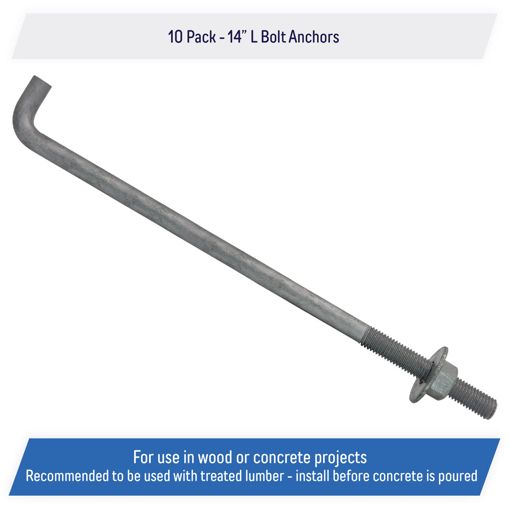5/8" x 14-inch Galvanized Threaded Anchor Bolts for Wood, Concrete (10 ...