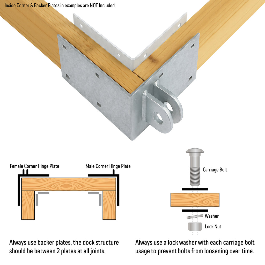 Floating Dock Outside Corner Hinge Plate Bracket, Male - Heavy-Duty ...