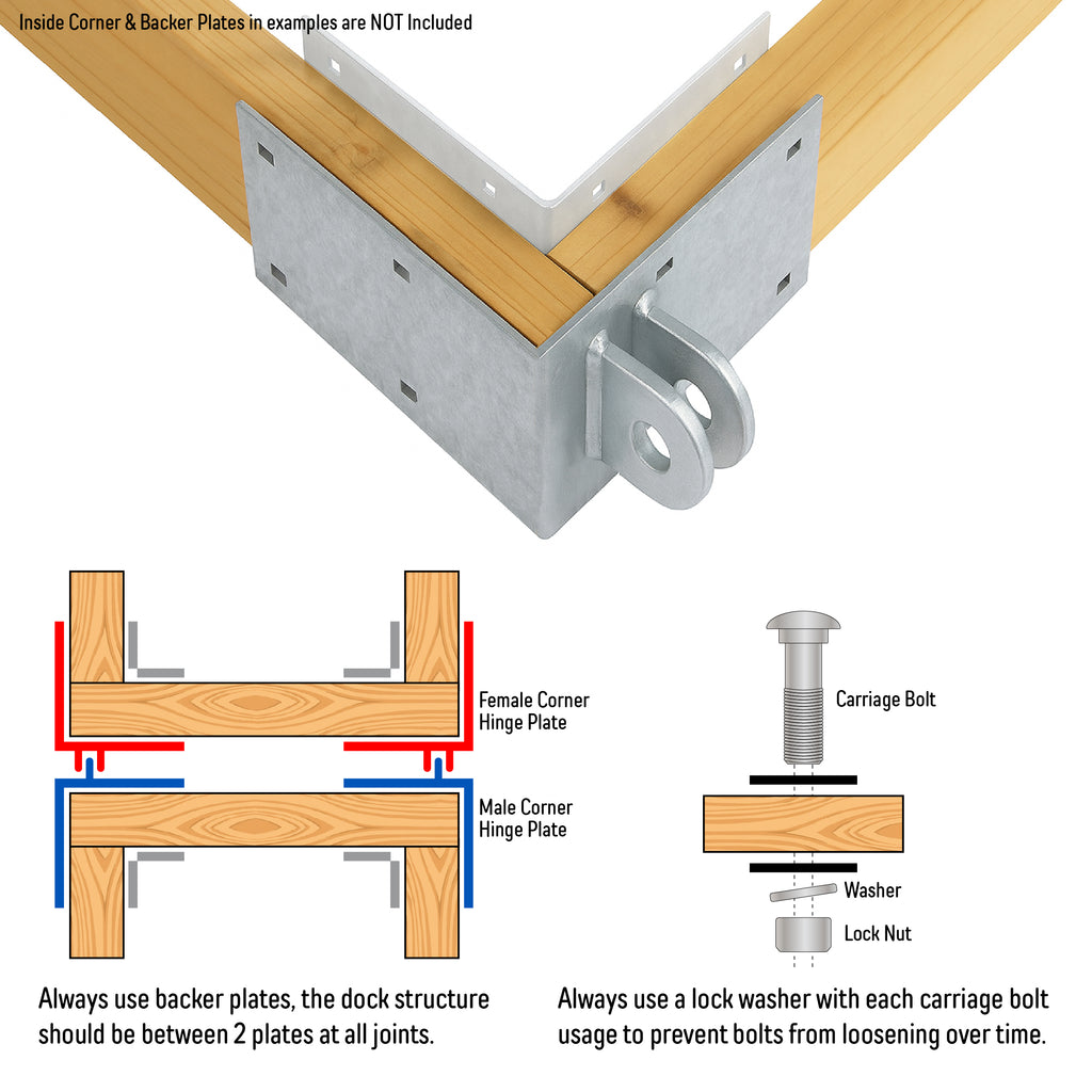Floating Dock Outside Corner Hinge Plate Bracket, Male - Heavy-Duty Galvanized Steel ...