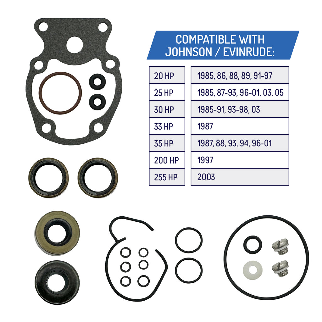 Lower Unit Gearcase Seal Kit for Johnson Evinrude 20-35 HP - 396351 ...