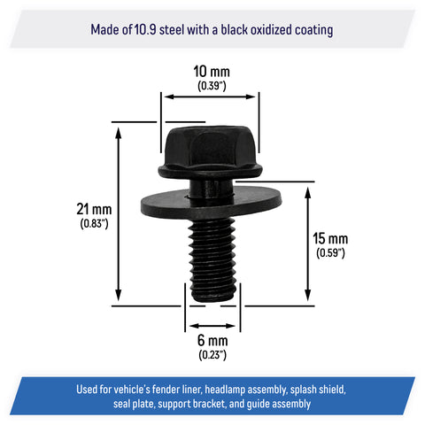 M6-1.0 x 15mm Fender Liner Headlamp Assembly Bolt for Mazda ...