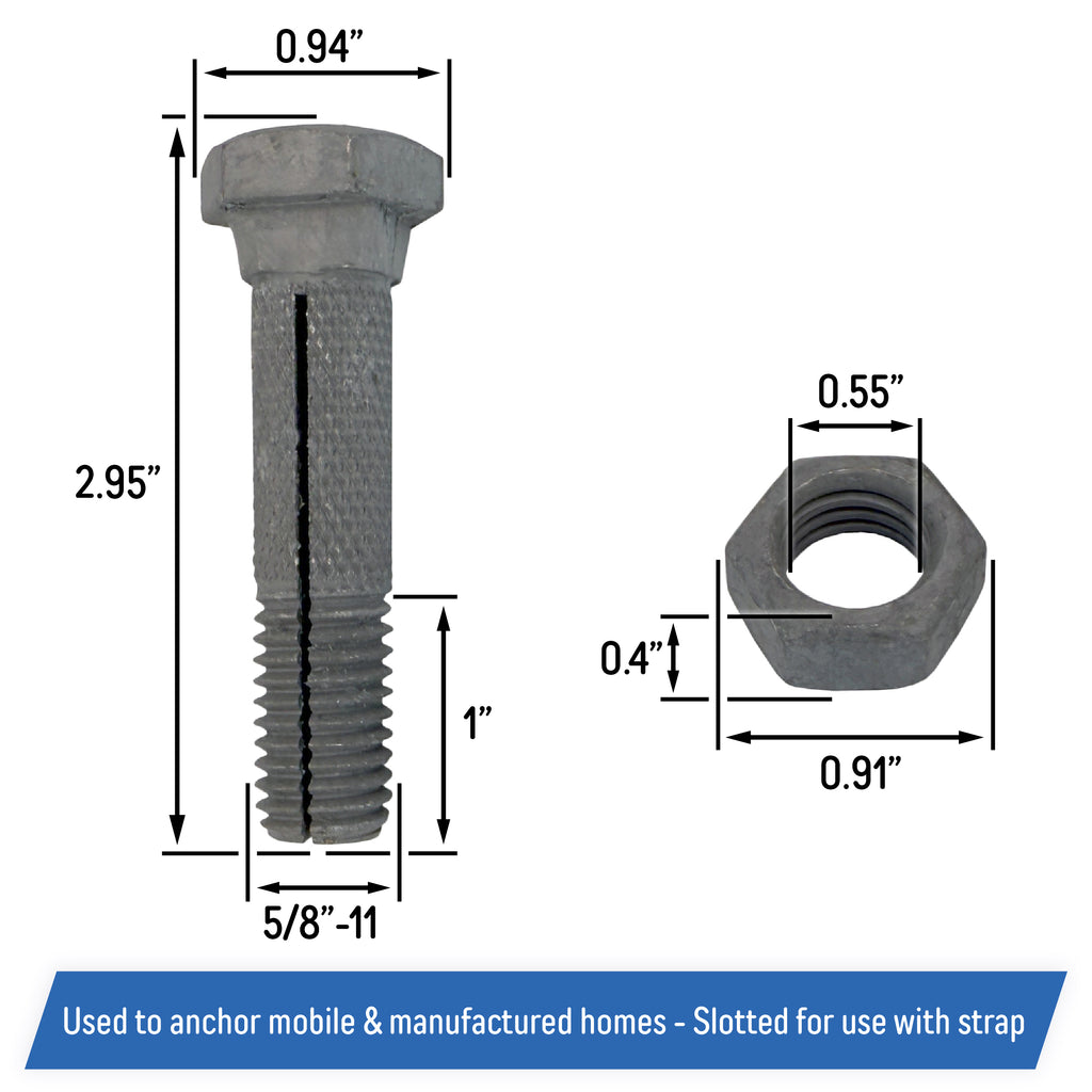 Mobile Home Anchor Bolt with Nut - Ground Anchor Slotted Bolts and Nuts ...