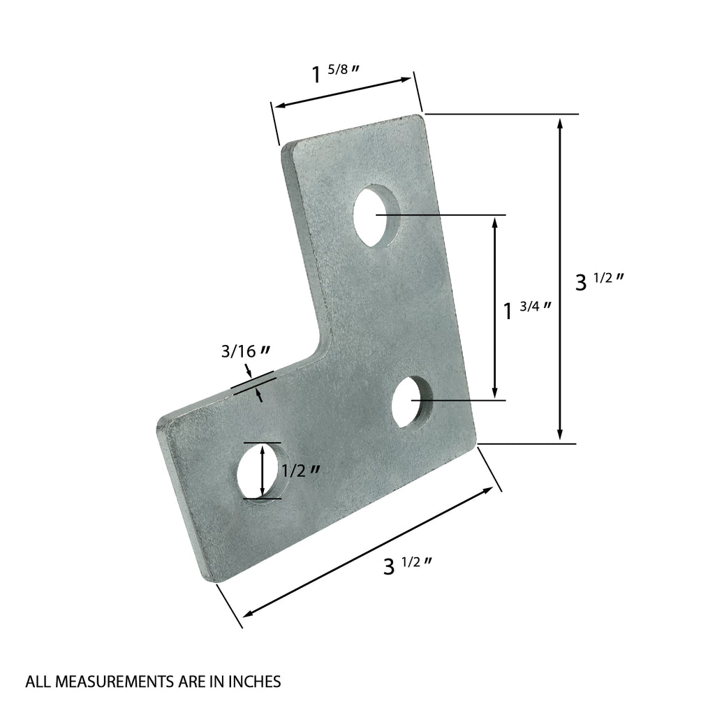 3 Hole, L Shaped Flat Plate Connector for 1/2" Bolt in 1-5/8" Strut Ch ...