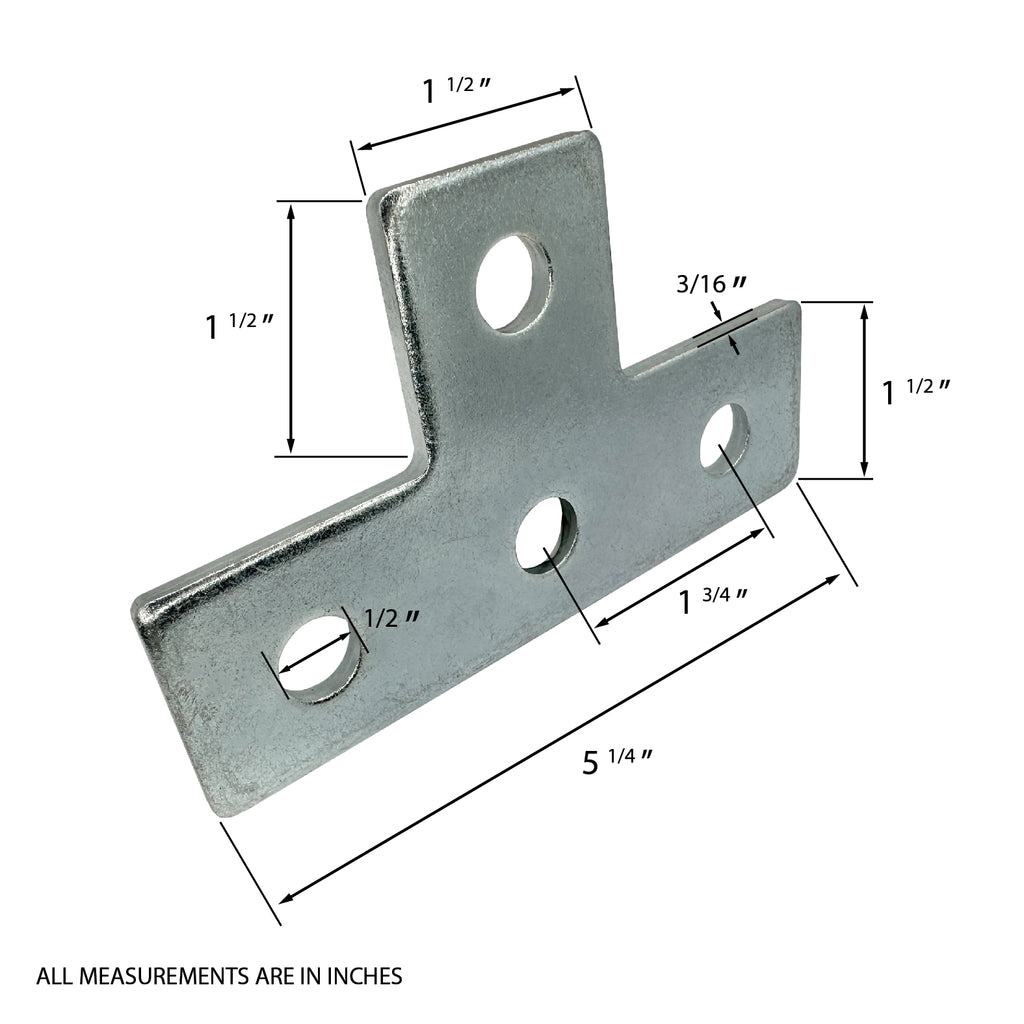 4 Hole, T Shaped Flat Plate Connector for 1/2" Bolt in 1-5/8" Strut Ch ...