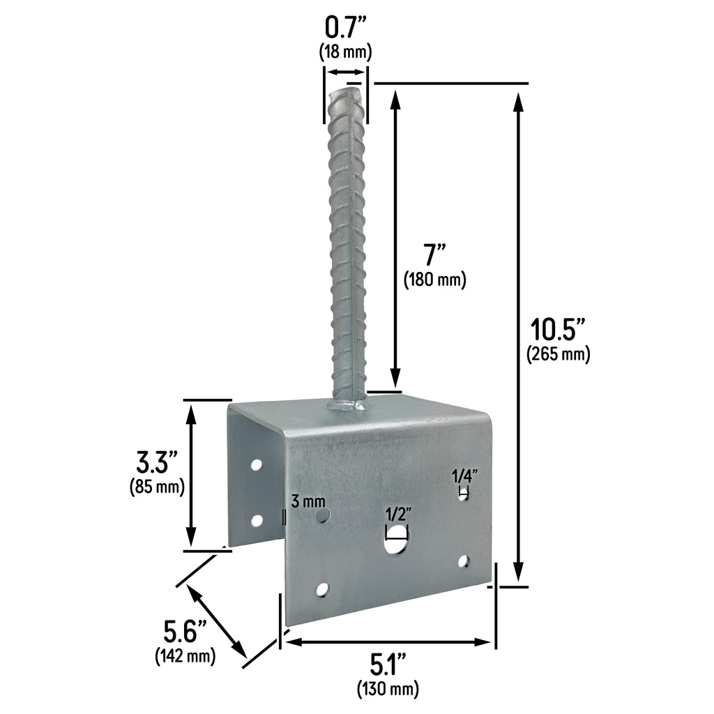 U Shaped 6x6 Deck Post Concrete Anchor Spike, Fence Base, Zinc Plated ...