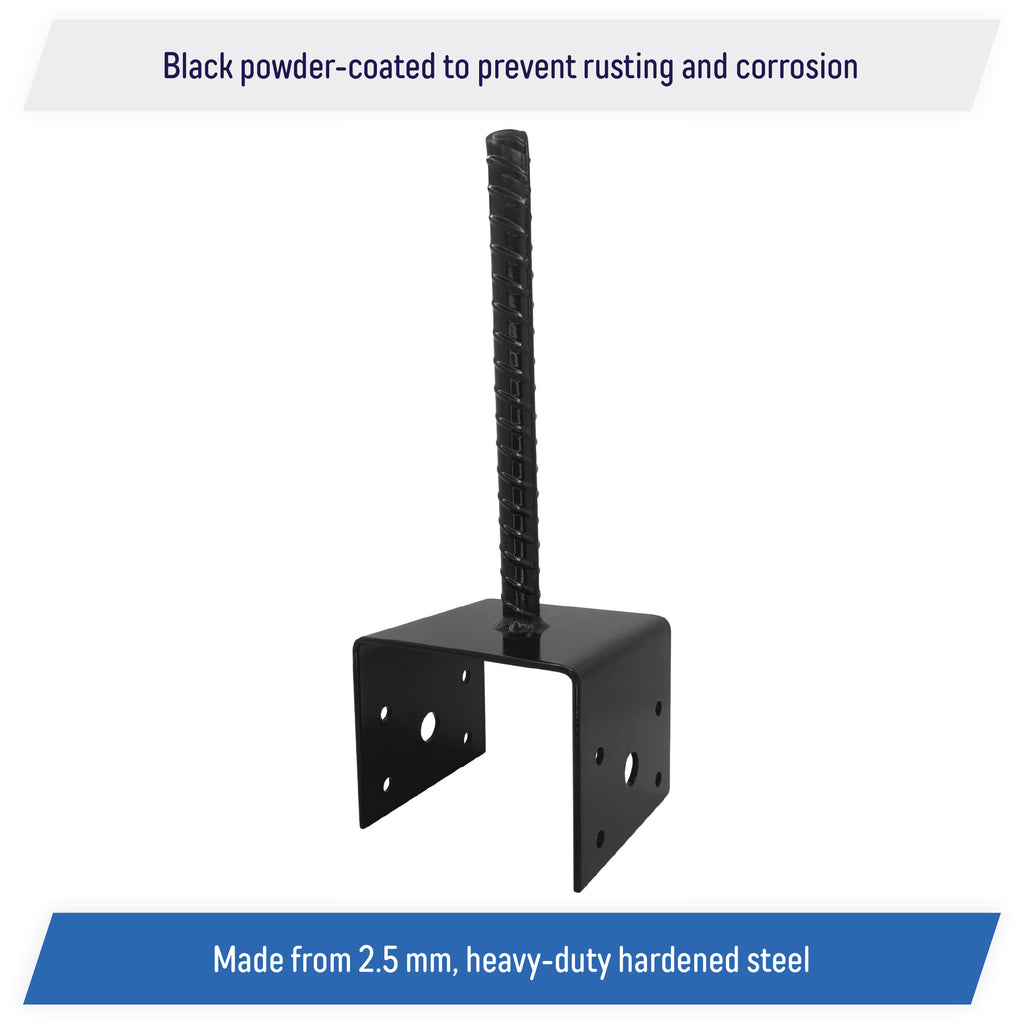 U Shaped 4x4 Deck Post Concrete Anchor Spike, Fence Base, Black Powder ...