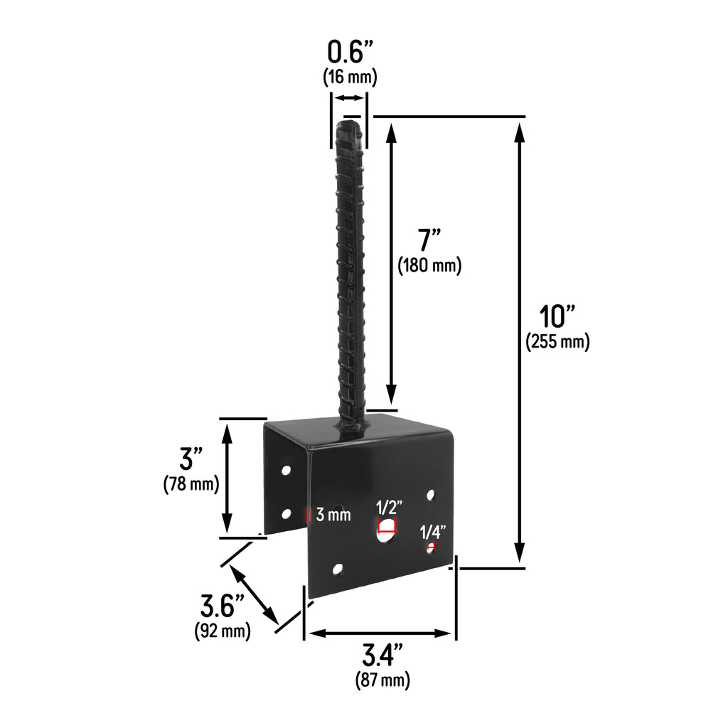 U Shaped 4x4 Deck Post Concrete Anchor Spike, Fence Base, Black Powder ...