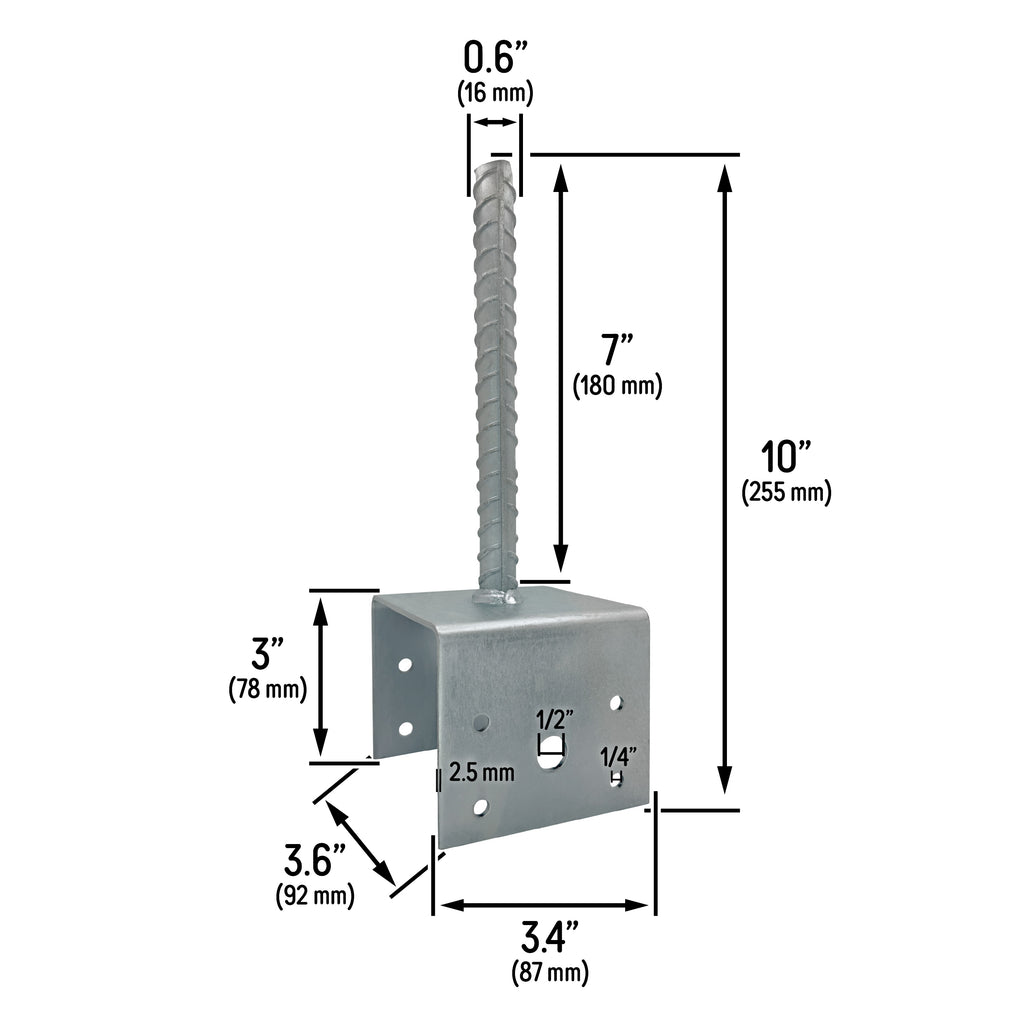 U Shaped 4x4 Deck Post Concrete Anchor Spike, Fence Base, Zinc Plated ...