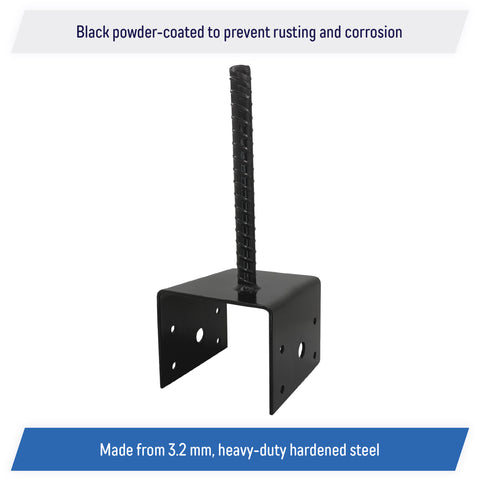 U Shaped 6x6 Deck Post Concrete Anchor Spike, Fence Base, Black Powder ...