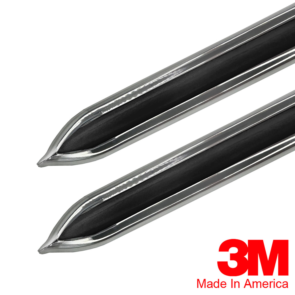 Vintage Style 1 1/8" Black & Chrome Side Body Trim Molding Pointed Ends ...