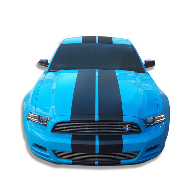 Blue Mustang With Racing Stripes