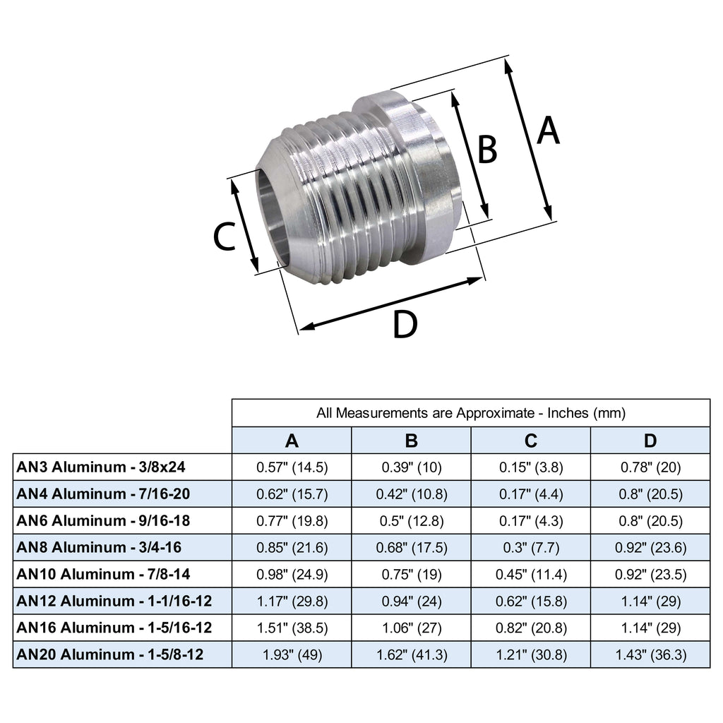 AN3-AN20 Weld On Bung Aluminum Male Flare Weldable Fuel Tank Fitting T ...