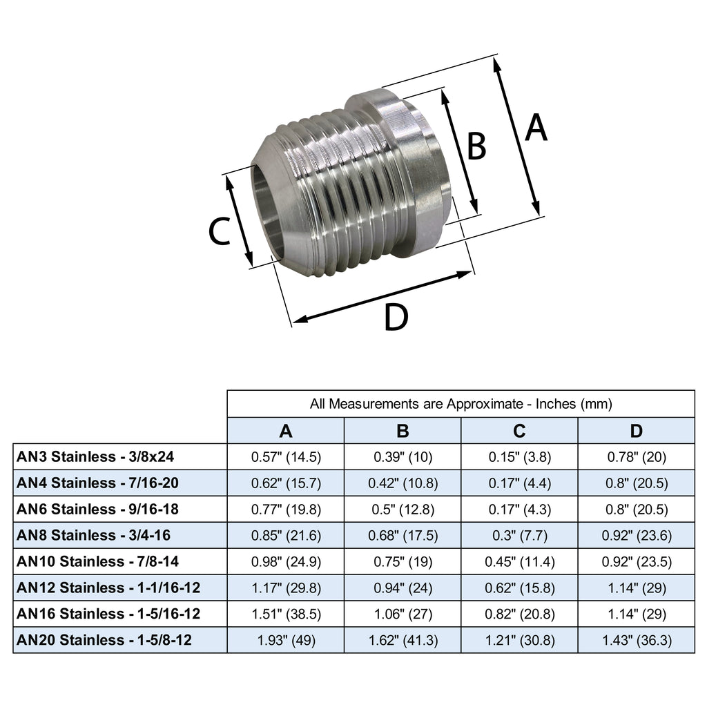 AN3-AN20 Weld On Bung Stainless Steel Male Flare Weldable Fuel Tank Fi ...
